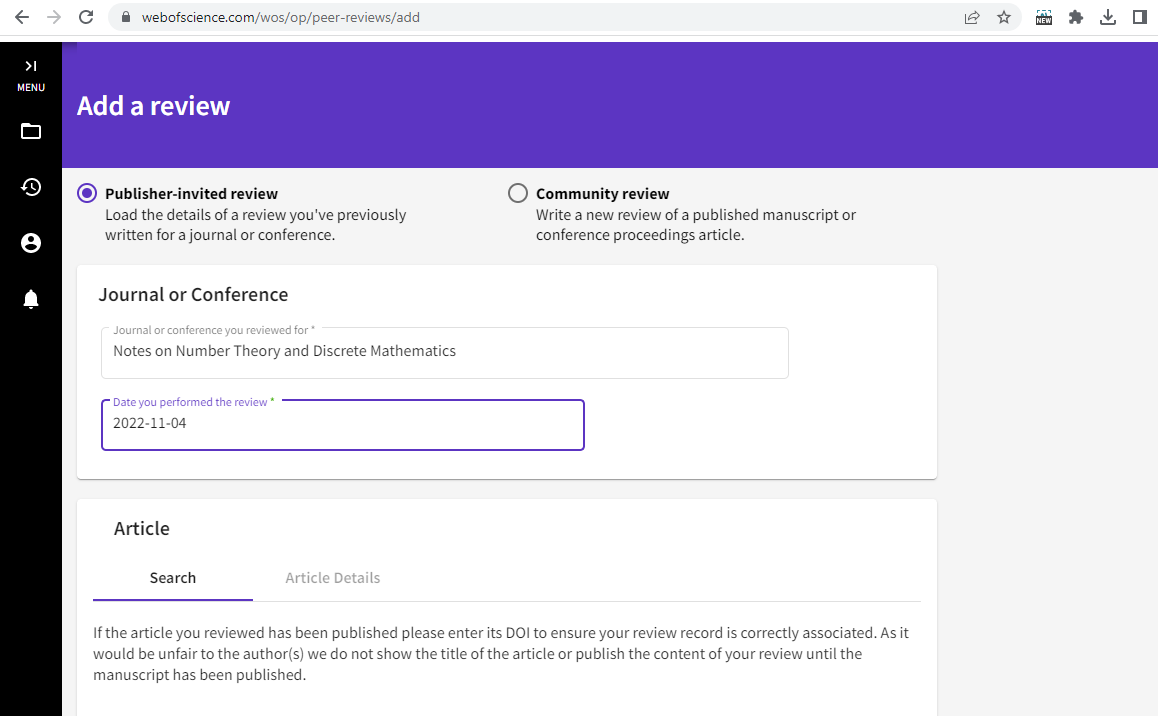 How to get credit on Web of Science / Publons for your reviews for ...